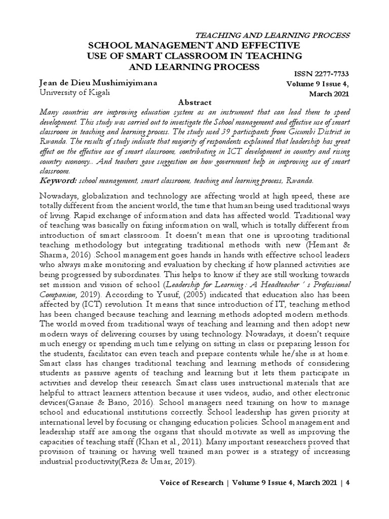 School Management and Effective Use of Smart Classroom in Teaching and ...