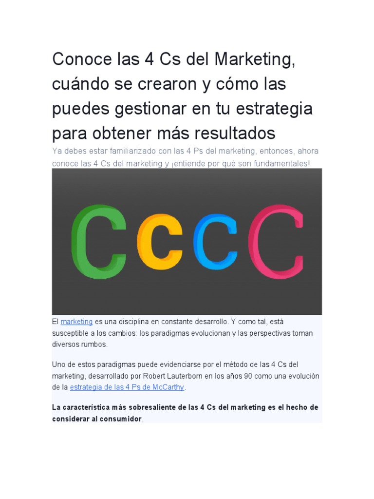 Conoce las 4 Cs del Marketing | PDF | Marketing | Producto (Negocio)