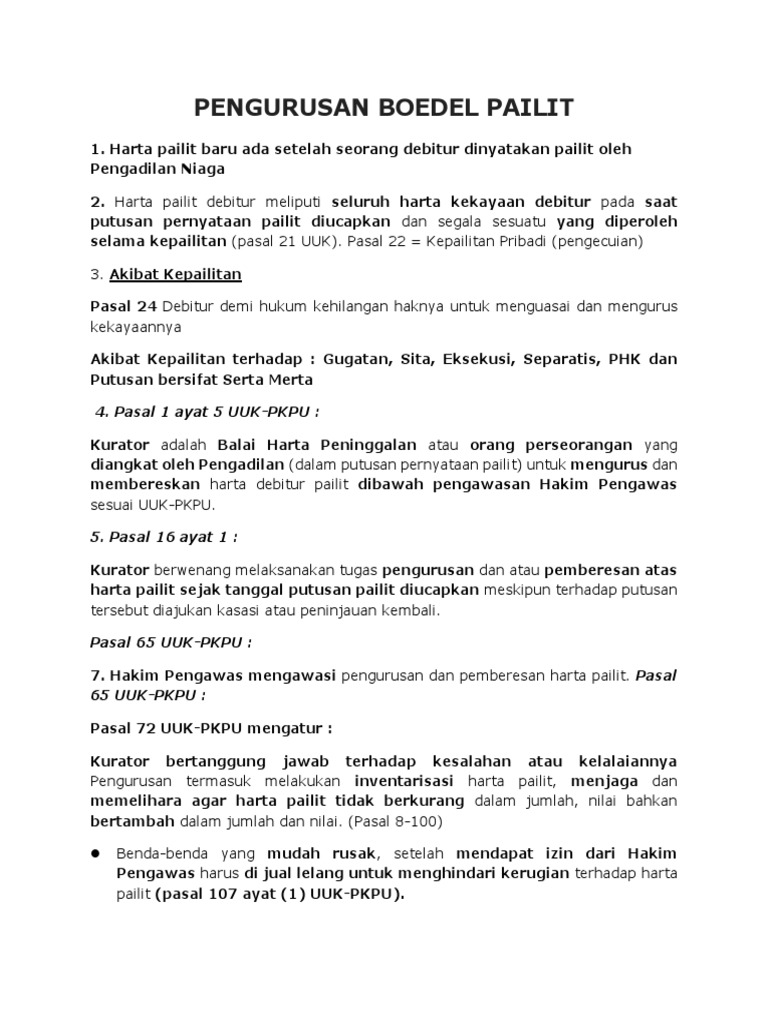 Pengelolaan Boedel Pailit Debitur | PDF