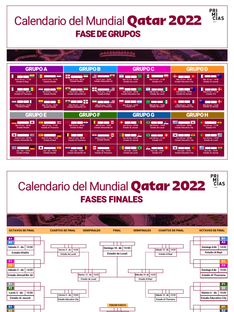 Calendario Del Mundial Qatar 2022 Para Imprimir