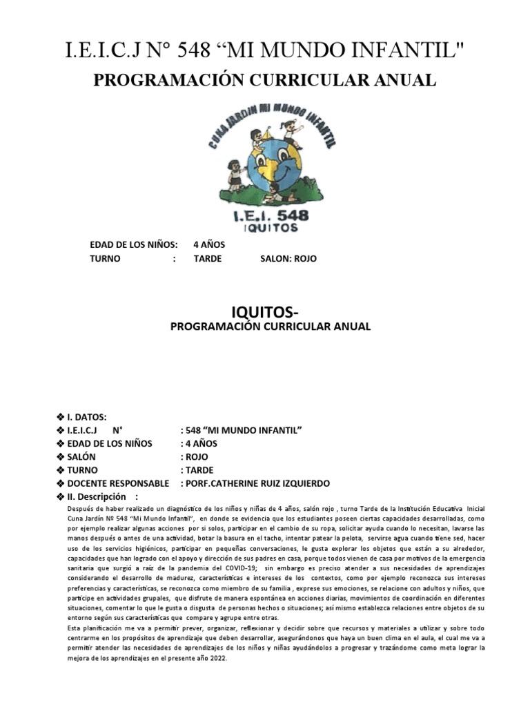 I.E.I.C.J #548 "Mi Mundo Infantil": Programación Curricular Anual | PDF | Aprendizaje | Las ...