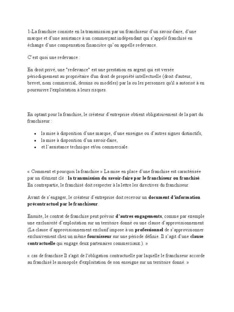 Comprendre la franchise et ses enjeux | PDF | Franchise (réseau ...