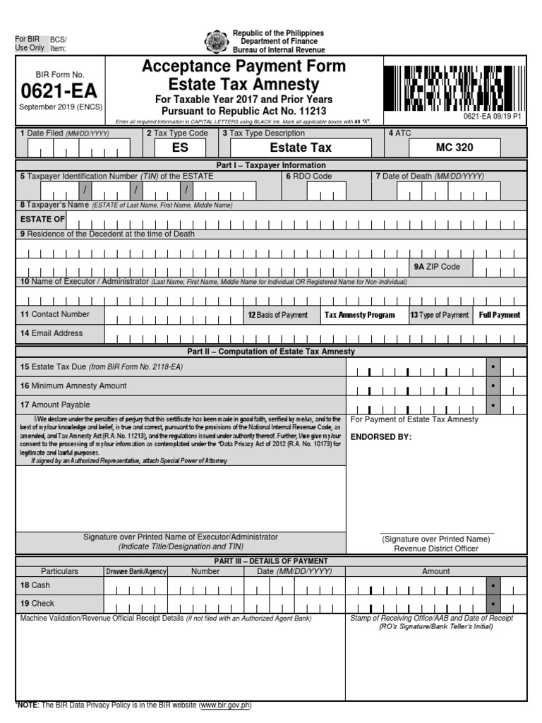 Acceptance Payment Form Estate Tax Amnesty | PDF | Taxes | Internal ...
