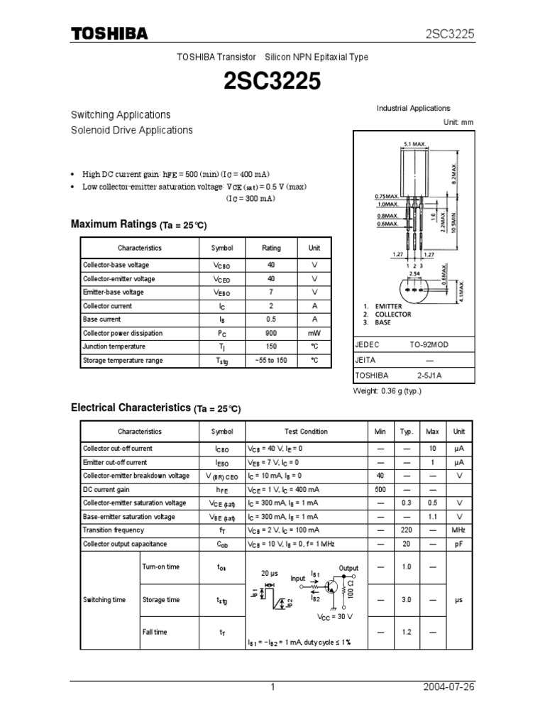 2SC3225 | PDF | Bipolar Junction Transistor | Reliability Engineering