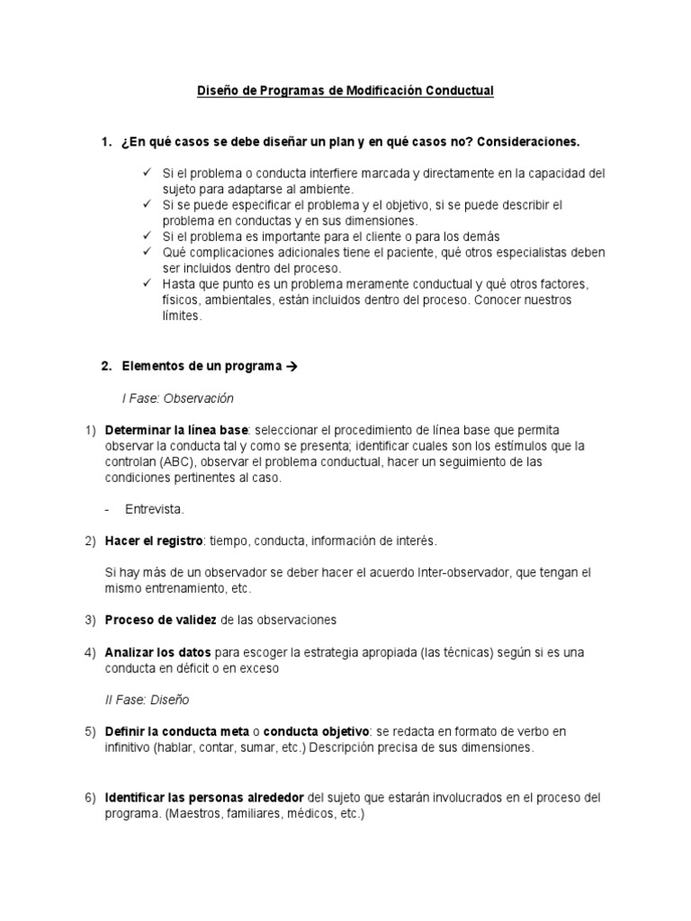 Diseñando un programa efectivo de modificación de conducta | PDF ...
