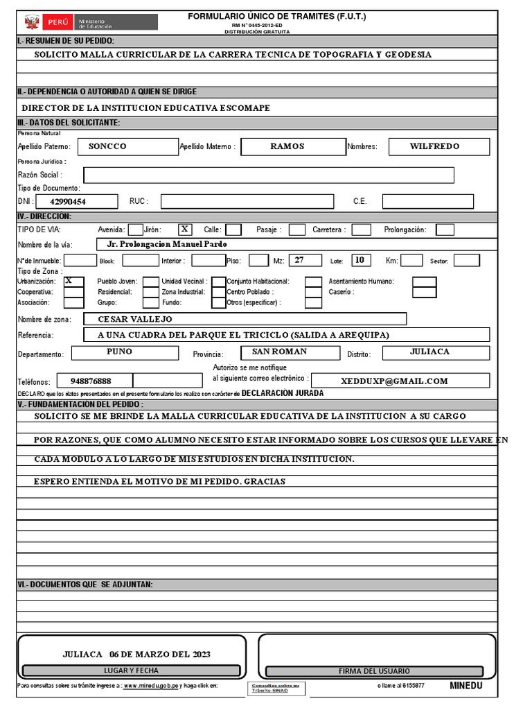 Formulario Unico de Tramites | PDF