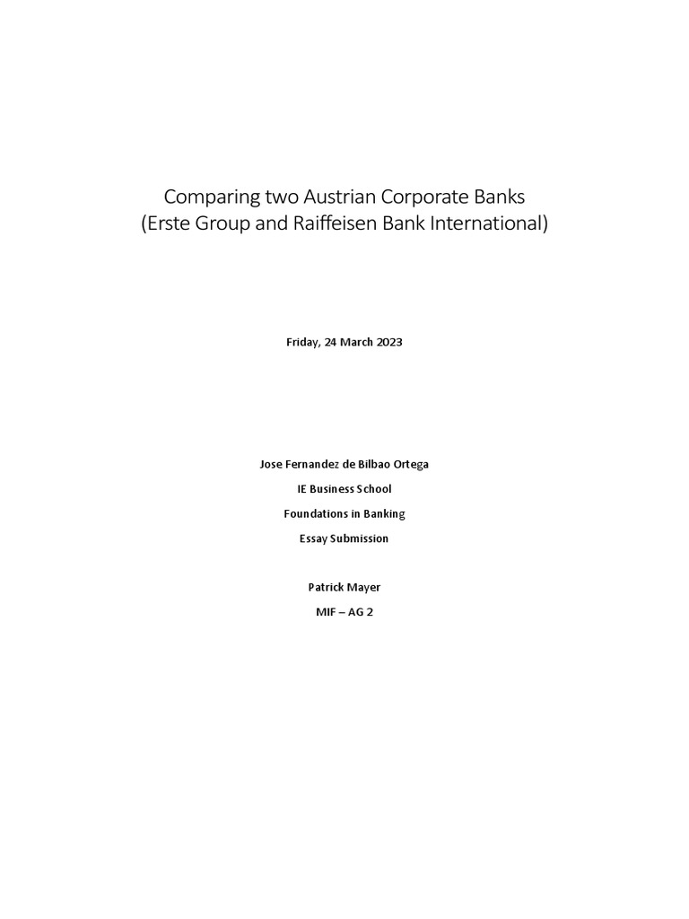 A Comparison of The Two Largest Austrian Corporate Banks (Erste Bank ...