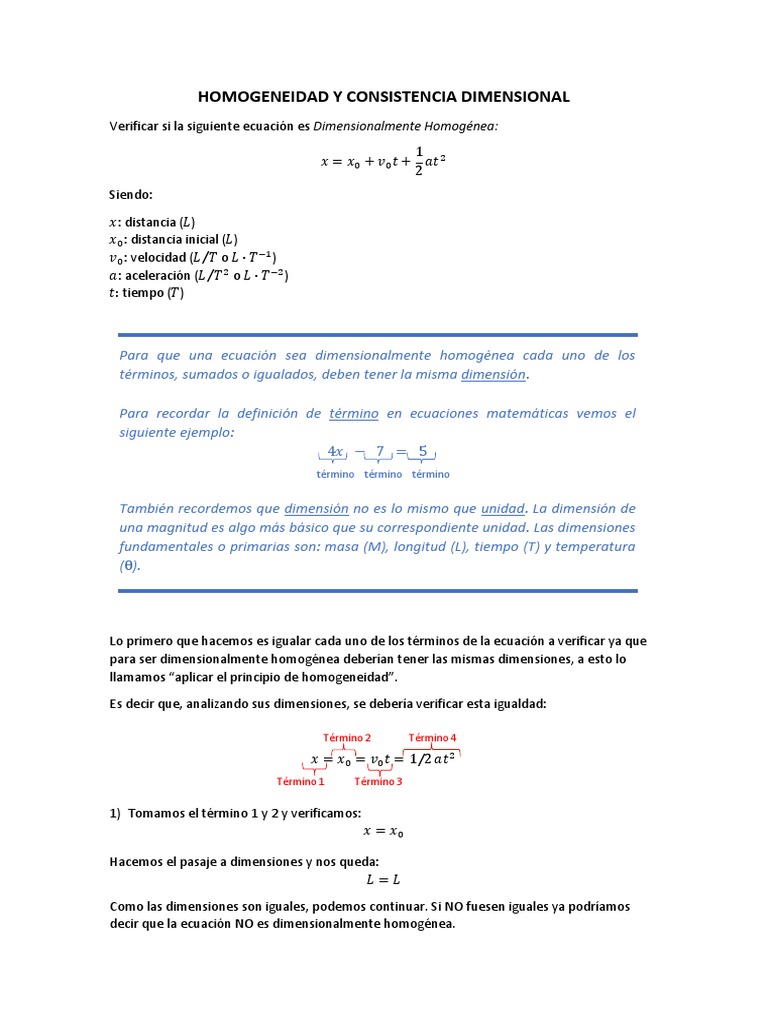 Homogeneidad y Consistencia Dimensional | PDF | Ecuaciones | Dimensión