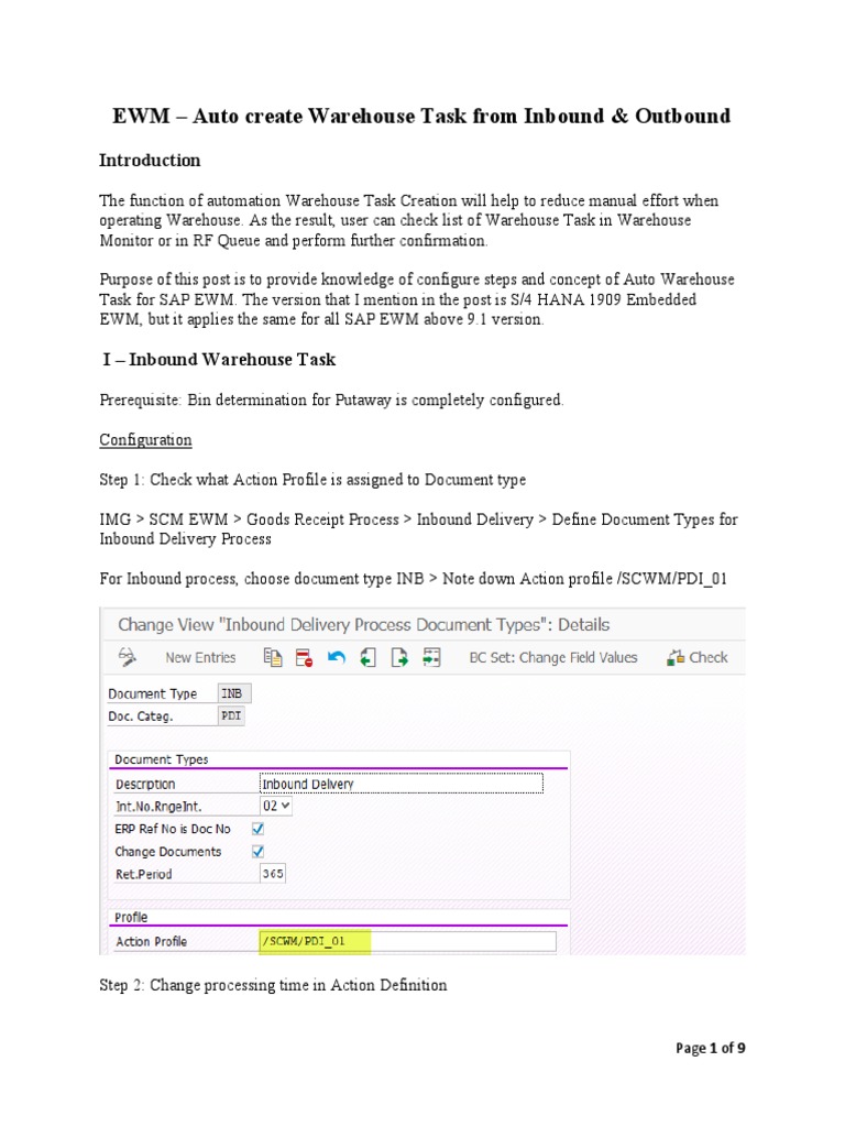 EWM - Auto Create Warehouse Task From Inbound & Outbound | PDF ...