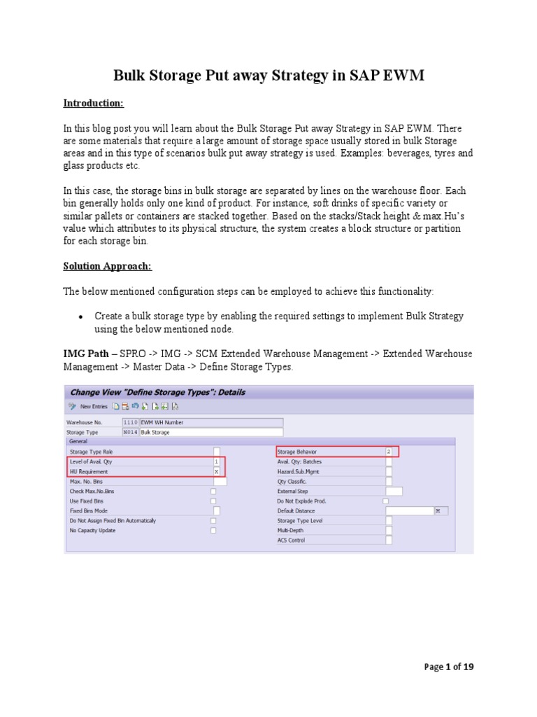 Bulk Storage Putaway Strategy in SAP EWM | PDF | Warehouse | Supply ...