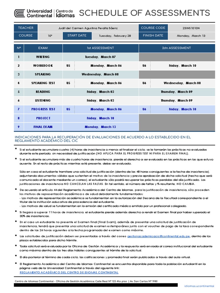 1.1. Dosage Planning of Class Session - 4HP - 1.3. SCHEDULE of ASSESSMENTS | PDF