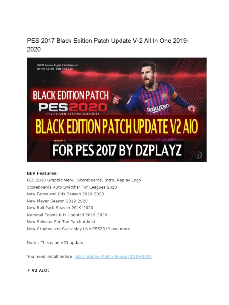 PES 2017 Black Edition Patch V2 Update | PDF | Games & Activities ...