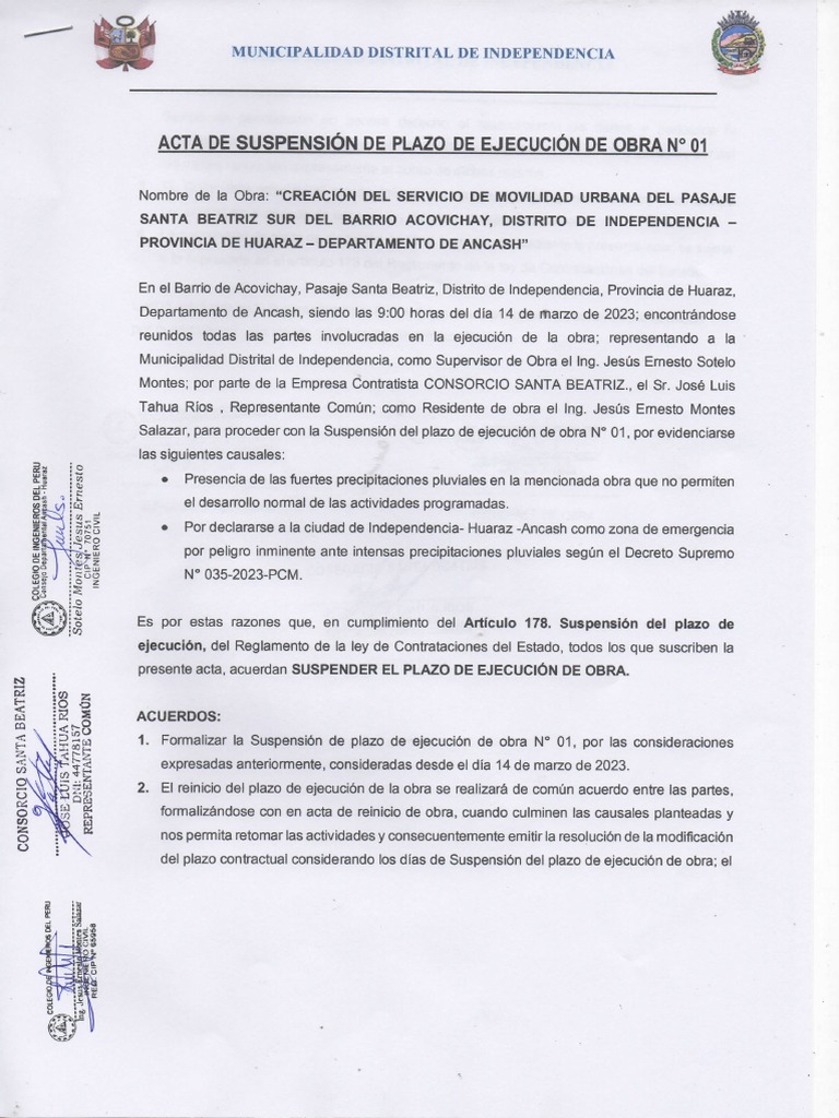 Acta De Inicio De Obra Obras Acta De Inicio De Proyecto