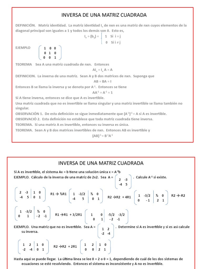 Cálculo de la inversa de una matriz cuadrada y aplicaciones | PDF ...