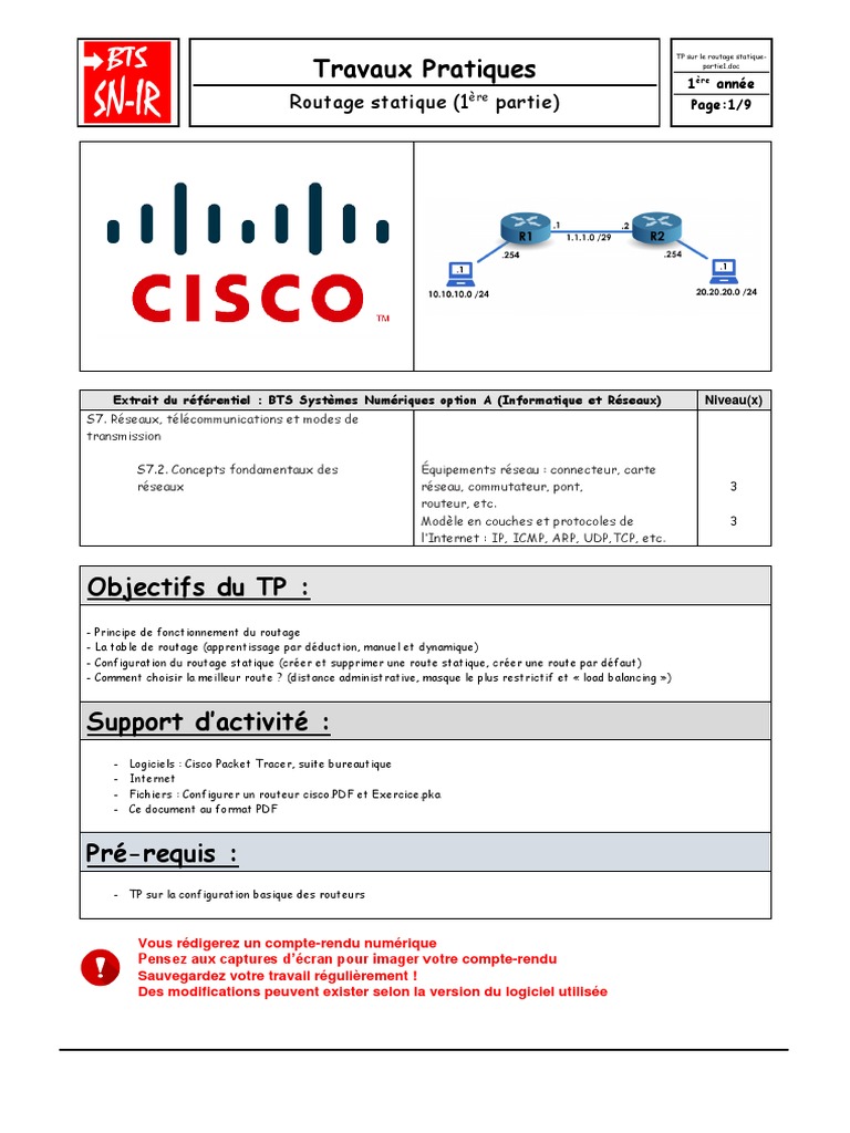 TP Sur Le Routage Statique1 | PDF