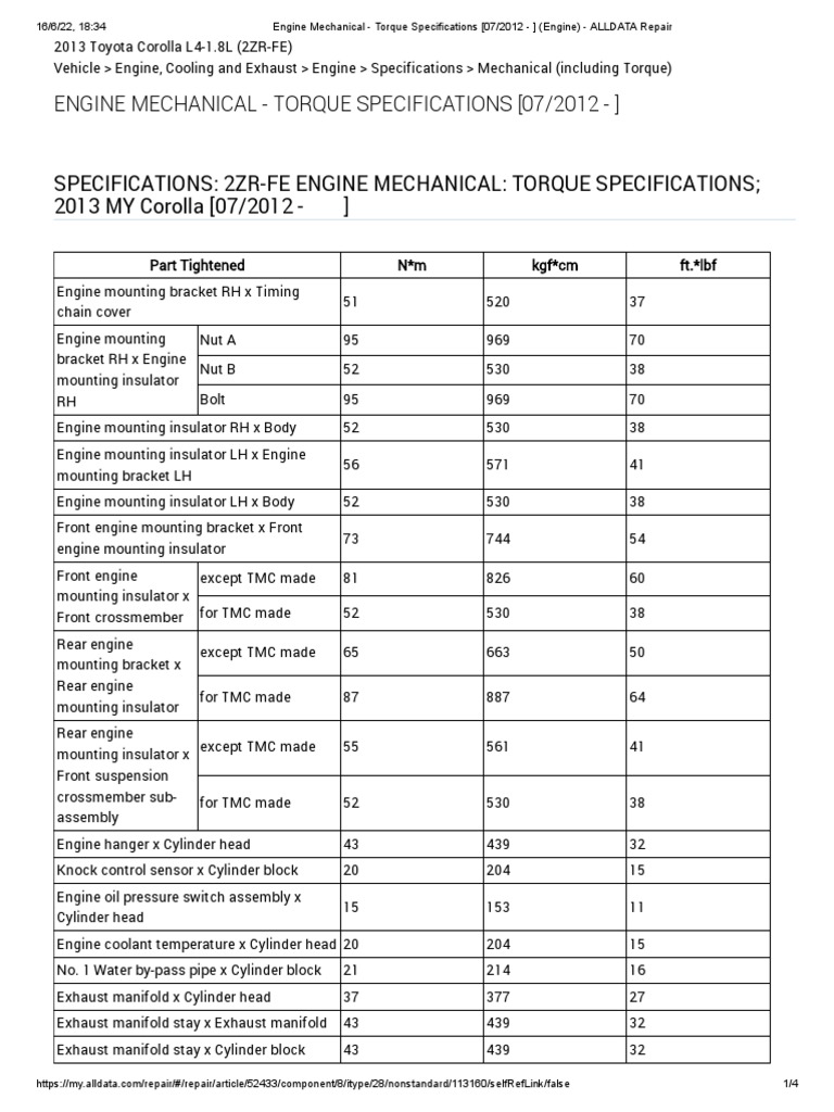 Corolla Engine Mechanical - Torque Specifications (07 - 2012 ...