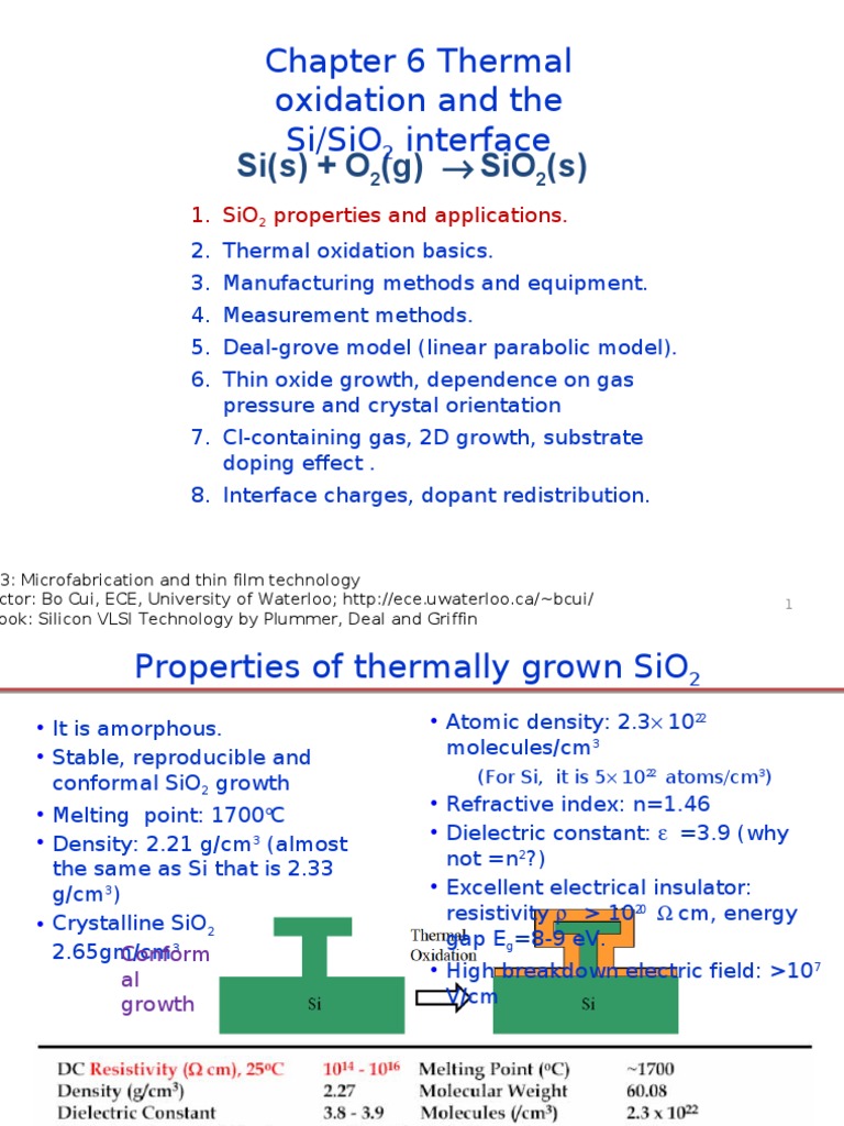 Chapter 6 Thermal Oxidation - I Bo Cui | PDF | Silicon Dioxide | Capacitor