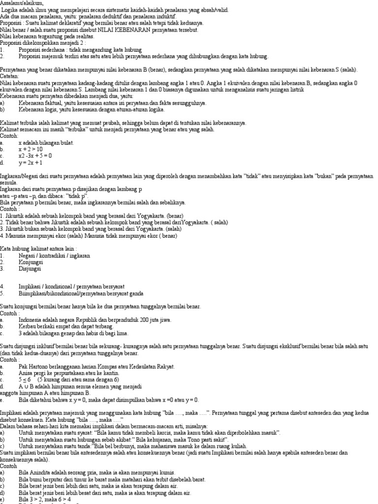 Logika - Negasi, Disjungsi, Konjungsi, Implikasi Dan Biimplikasi | PDF