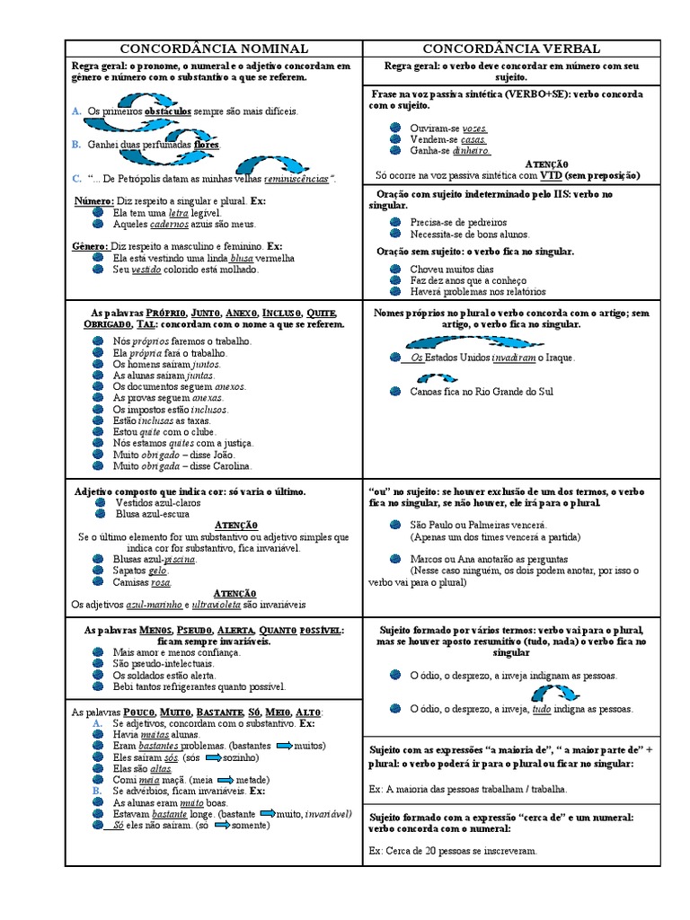 Concordância Quadro e Atividades | PDF | Assunto (gramática) | Plural