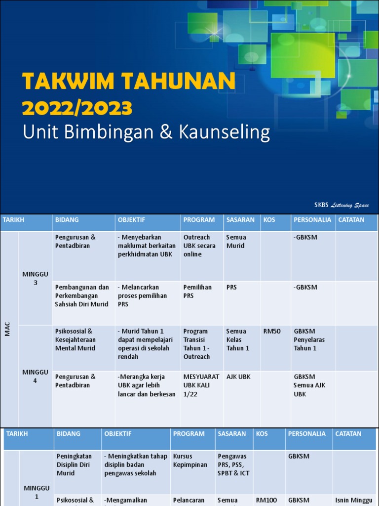Takwim Tahunan Ubk 2022 - 2023 | PDF