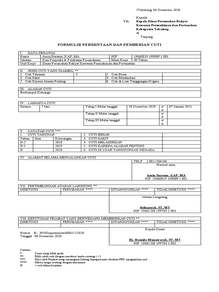 contoh Formulir Cuti | PDF