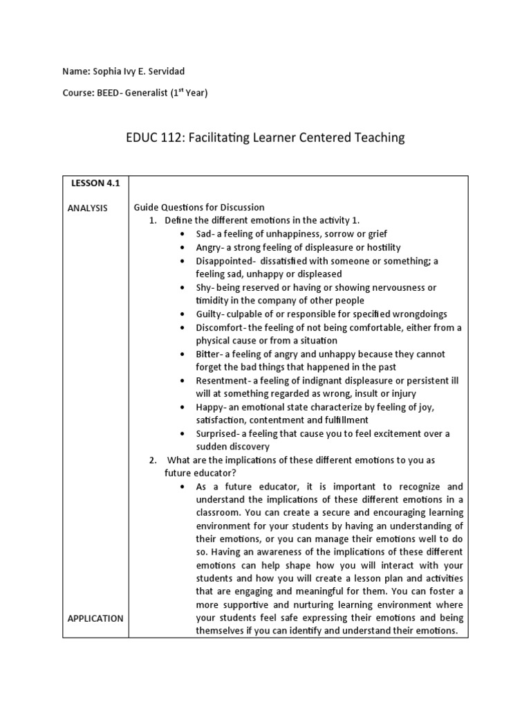 Servidad - Educ 112 Lesson 4.1 & 2 | PDF | Emotions | Feeling