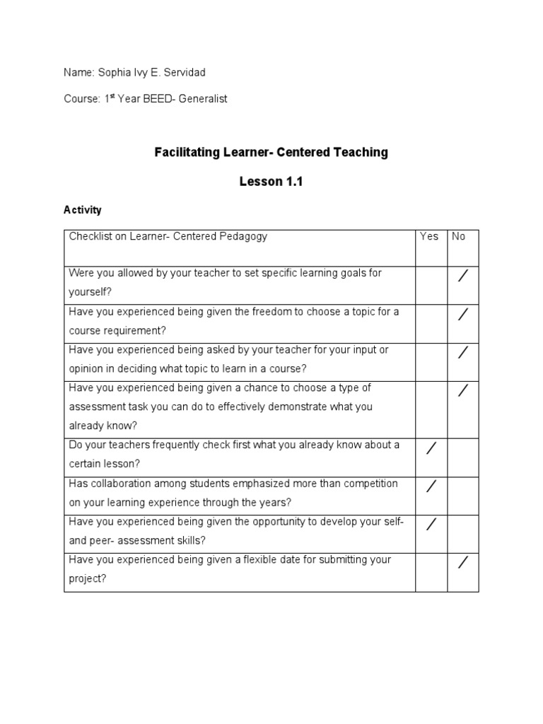 Servidad - Lesson 1.1 Introduction To Learner Centered Teaching | PDF | Teachers | Learning