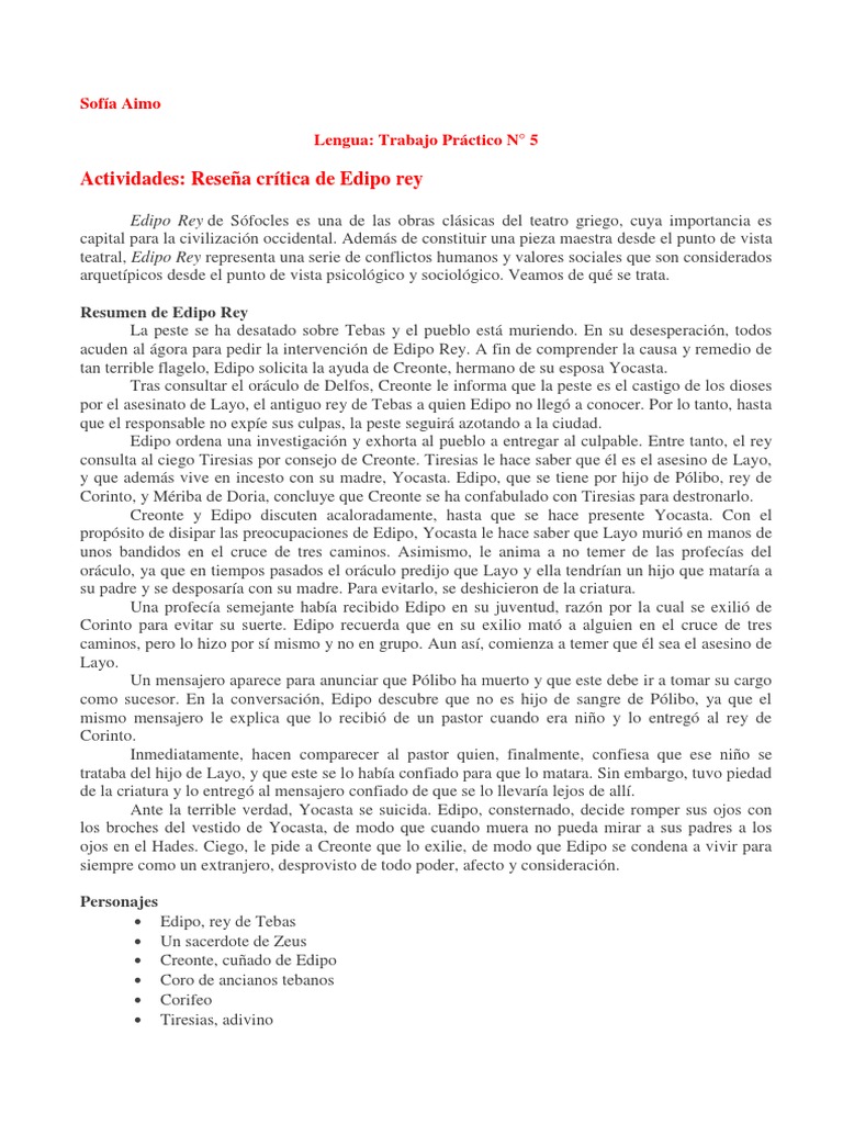 Actividades: Reseña Crítica de Edipo Rey | PDF | Edipo | Sófocles