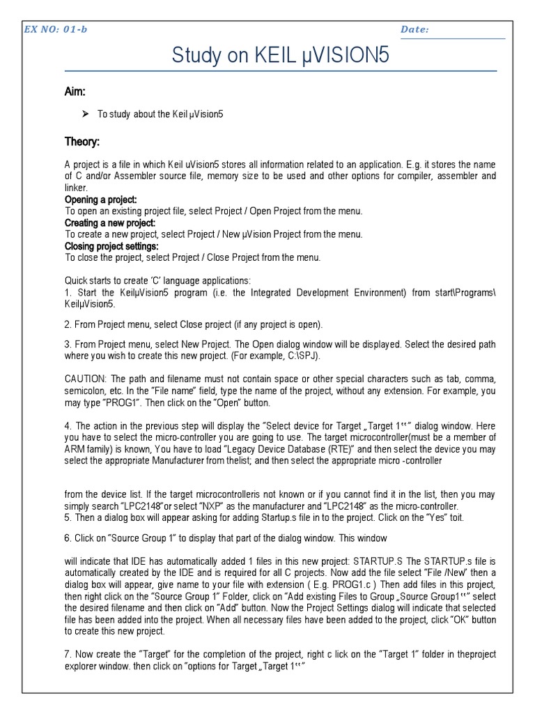 Study on KEIL μVISION5: EX NO: 01-b Date | PDF | Computer File | Filename