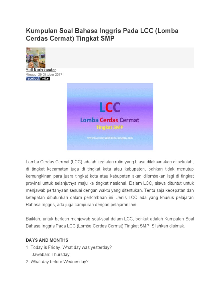 Kumpulan Soal Bahasa Inggris Pada LCC | PDF