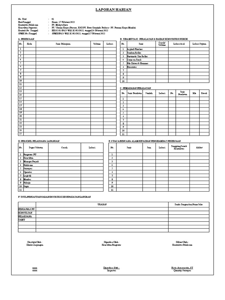 Format Laporan Harian | PDF