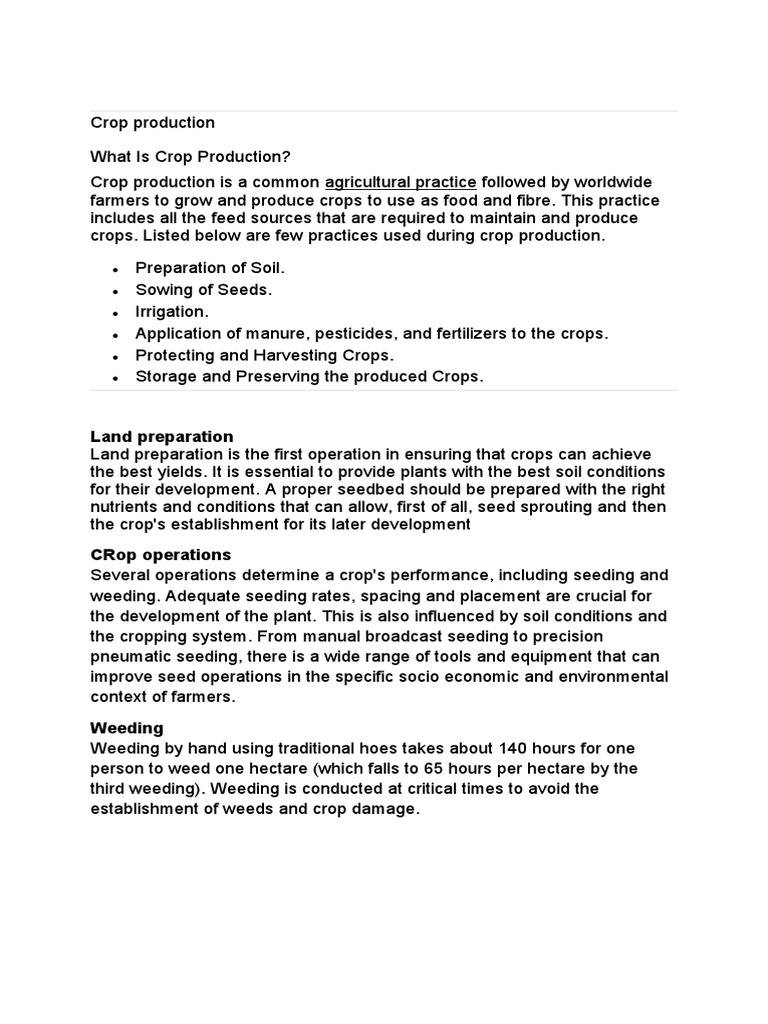 Crop Production | PDF | Agriculture | Crops