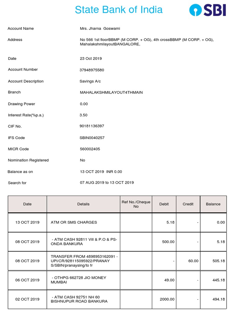 Account Statement | PDF | Debit Card | Cheque