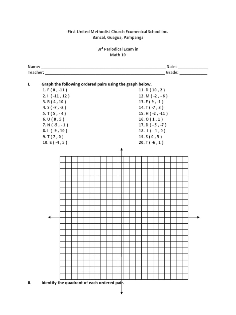 I. Graph The Following Ordered Pairs Using The Graph Below | Download ...