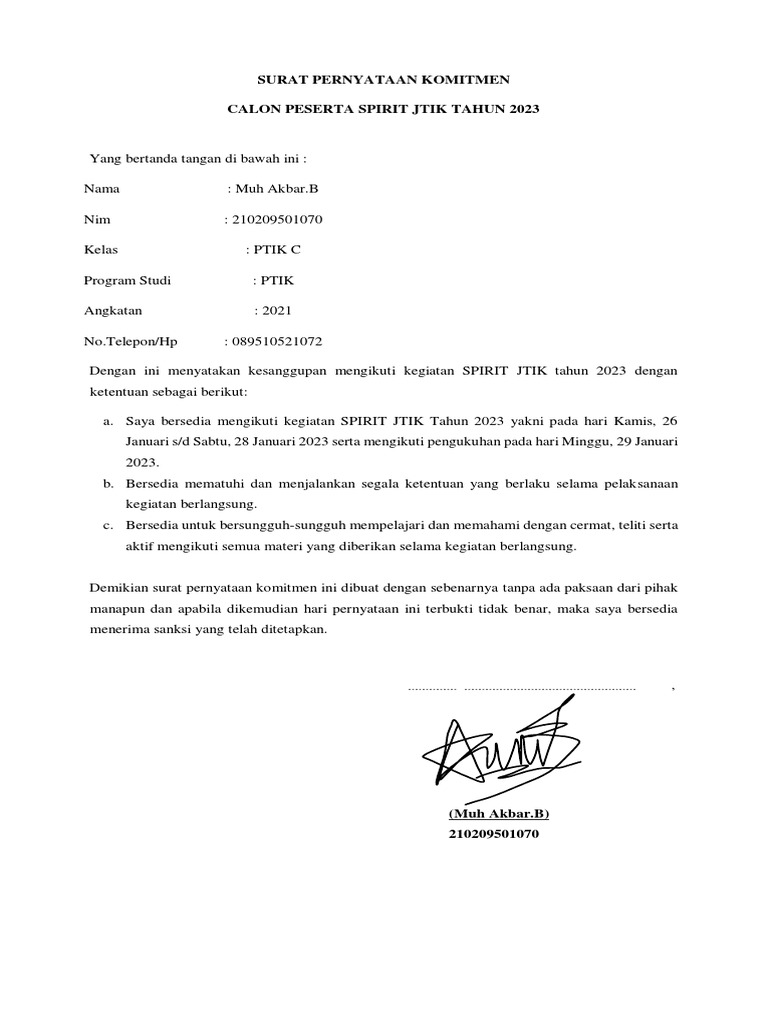 Form Surat Pernyataan Komitmen Mahasiswa | PDF
