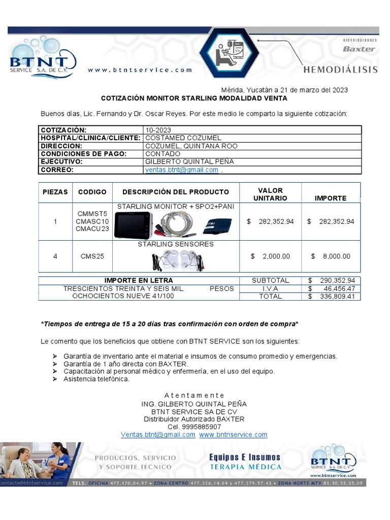 Cotizacion Starling-Costamed-Dr Oscar Reyes-210323 | PDF