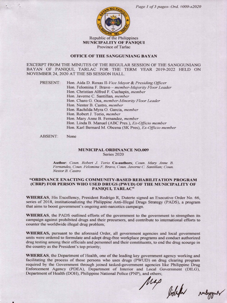 MUNICIPAL ORDINANCE NO. 009-S2020 - Enacting Community-Based Rehabilitation Program (CBRP) For ...