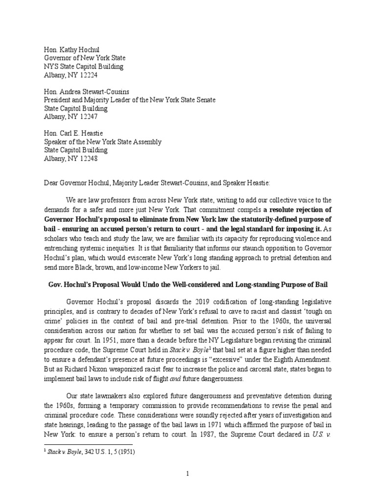 NY Law Professor Letter in Opposition To Gov Bail Proposal | PDF