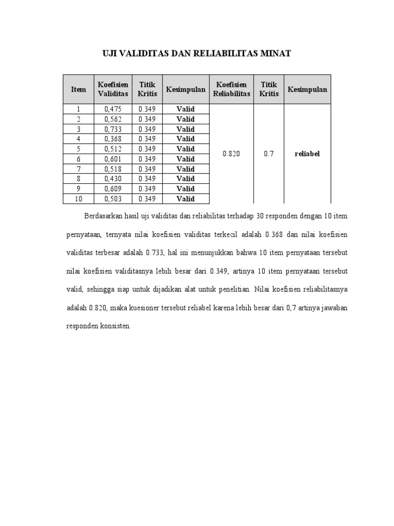 Uji Validitas Dan Reliabilitas | PDF