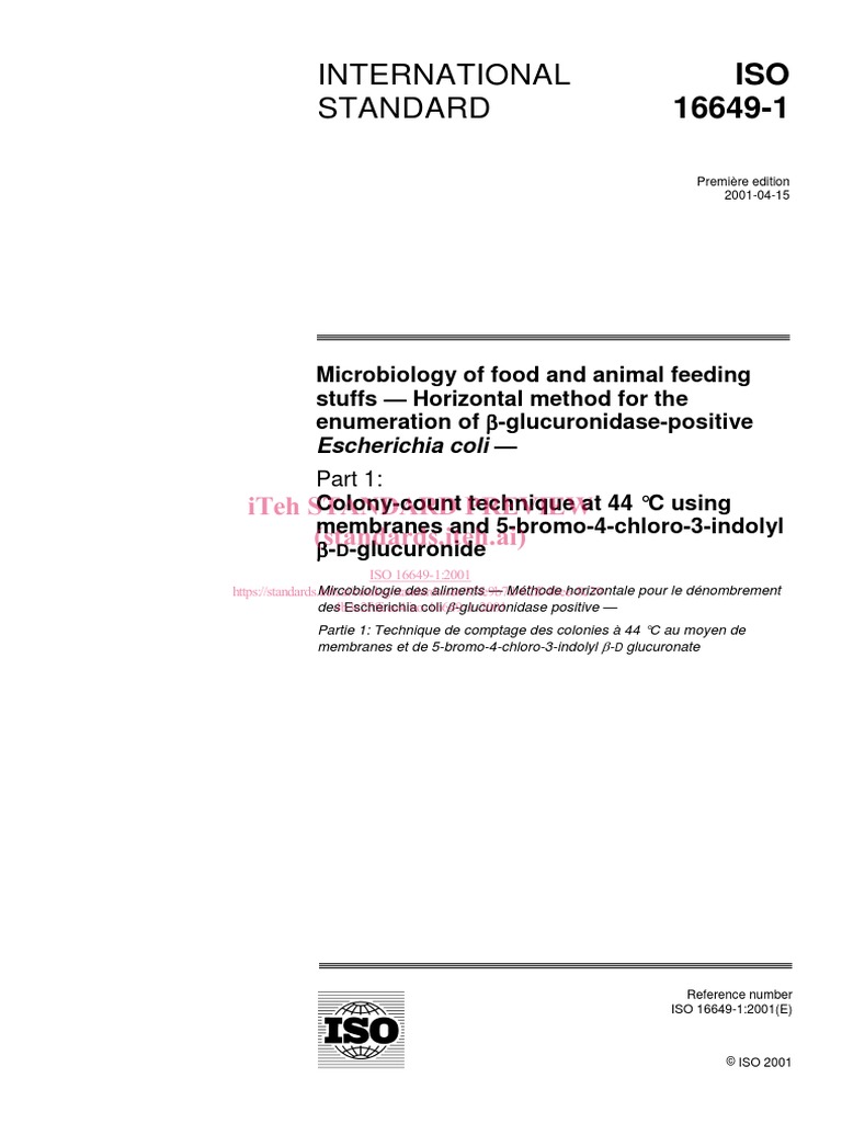 Iso 16649 1 2001 | PDF | International Organization For Standardization | Colony Forming Unit