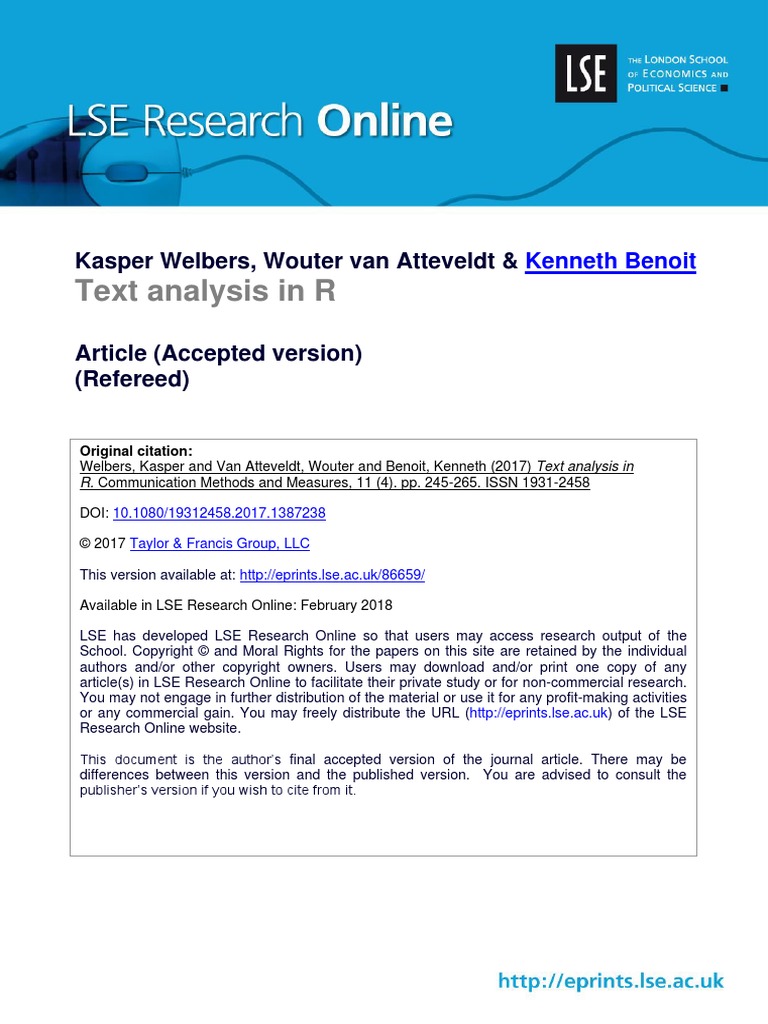 Benoit - Text Analysis in R - 2018 | PDF | Character Encoding | String ...