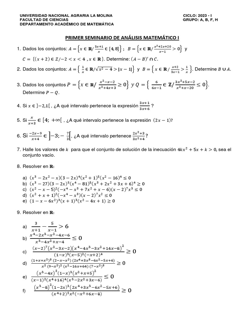 Primer Seminario | PDF | Intervalo (Matemáticas) | Álgebra abstracta