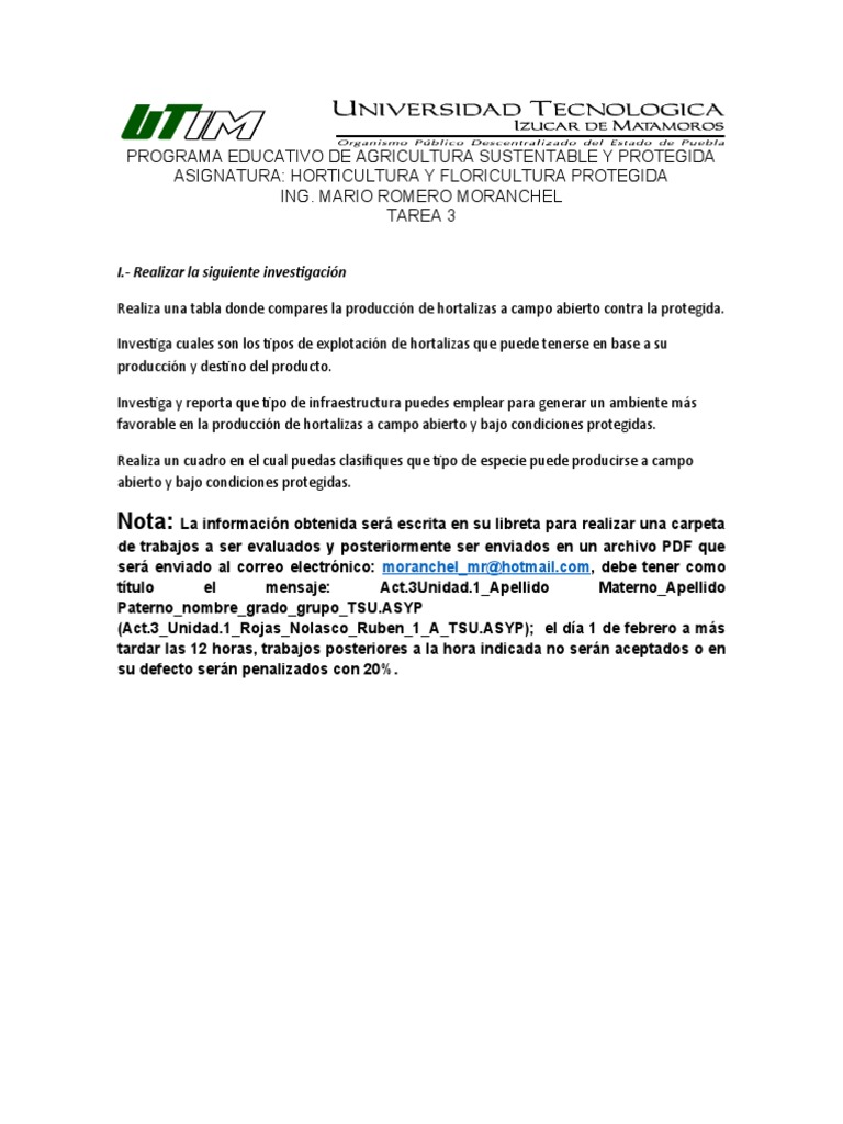 3a Tarea Horticulturayfloricultura Protegida | PDF