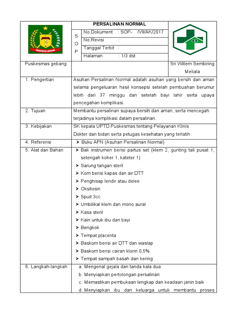 Sop Persalinan Normal | PDF | Sains & Matematika
