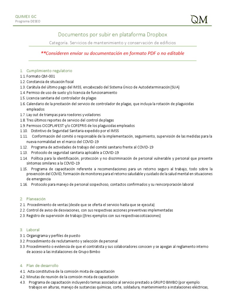 Listado de Documentos A Subir SERV. MTTO Y C. EDIFICIOS 2022 | PDF