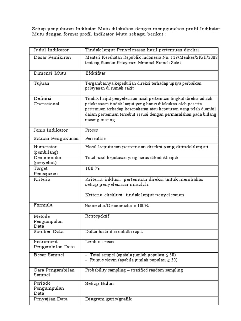 Contoh Format Profil Indikator Mutu (Terbaru) | PDF