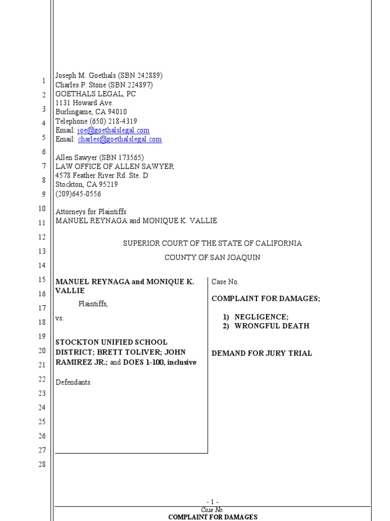 REYNAGA - Complaint For Filing | PDF | Negligence | Duty Of Care
