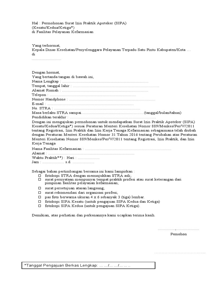 Form Pengajuan Sip - Apoteker | PDF