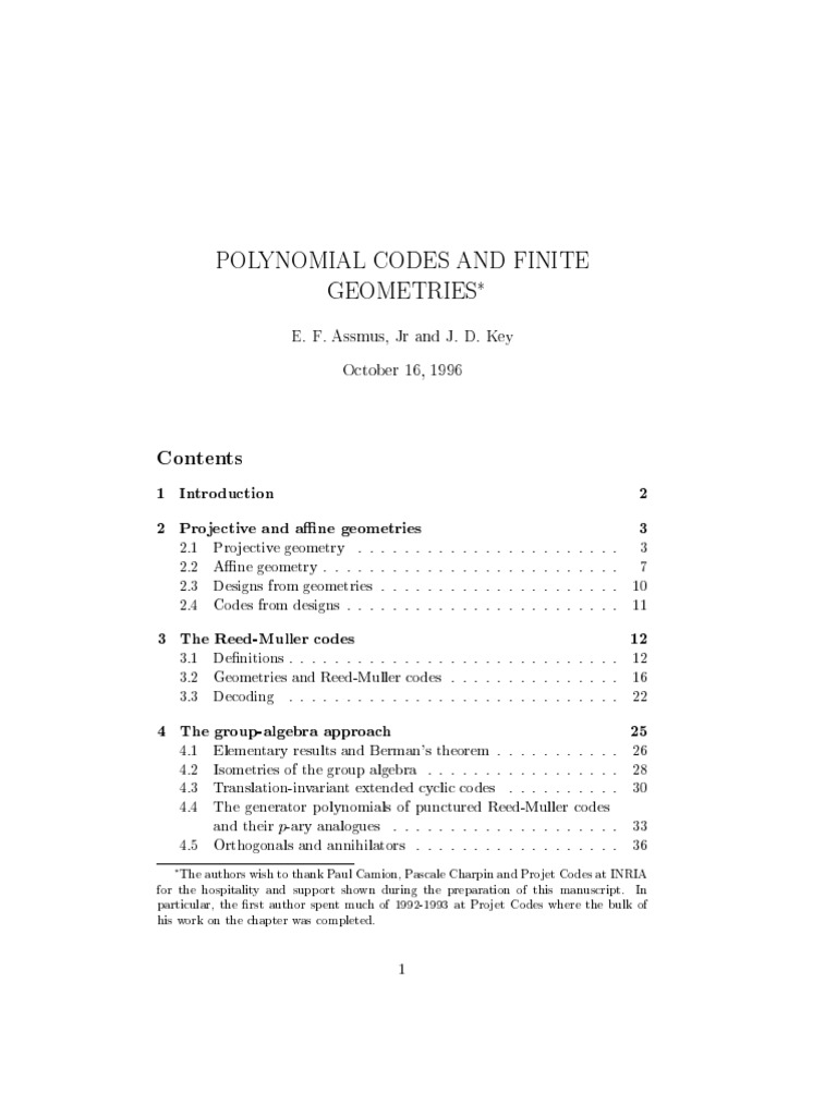 Polynomial Codes And Finite Geometries Pdf Group Mathematics Vector Space 