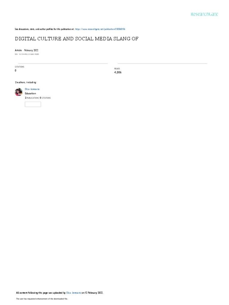 DIGITALCULTUREANDSOCIALMEDIASLANGOFGENZ | PDF | Popular Culture & Media Studies | Social Media